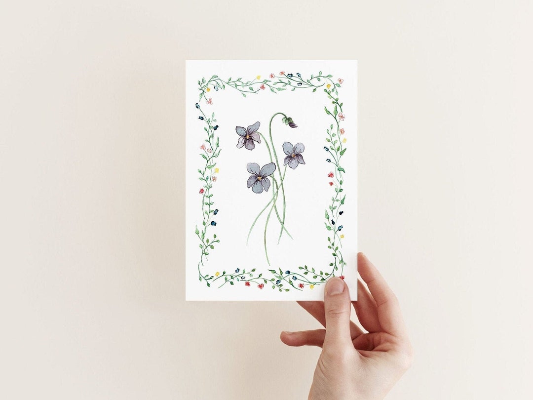 Violet Greeting Card Violet Flower Card Illustration Thinking of You ...