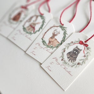 Woodland Animal Christmas Gift Tags, Watercolor Set of 8 - Etsy