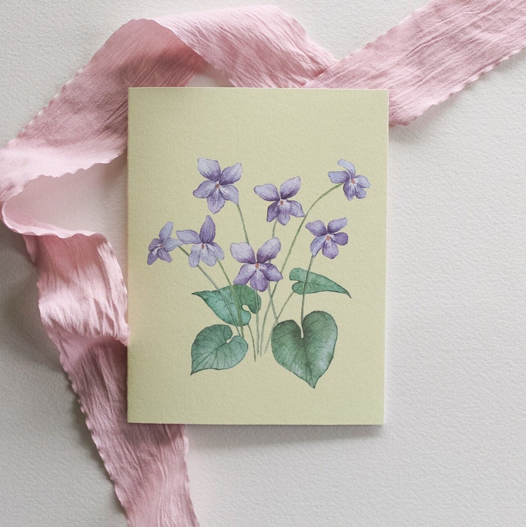 Violet Card Simple Violet Greeting Card Watercolor Violets Watercolor ...
