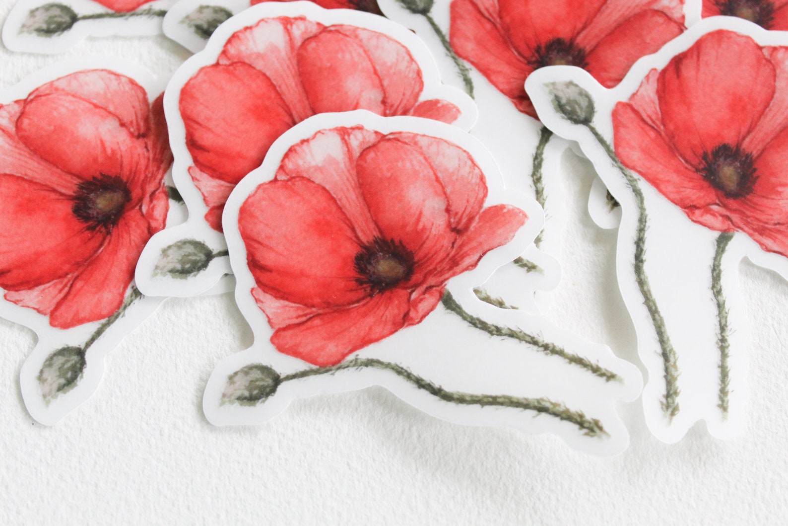 Poppy Vinyl Sticker, Red Poppy Clear Flower Sticker, Watercolor Floral ...