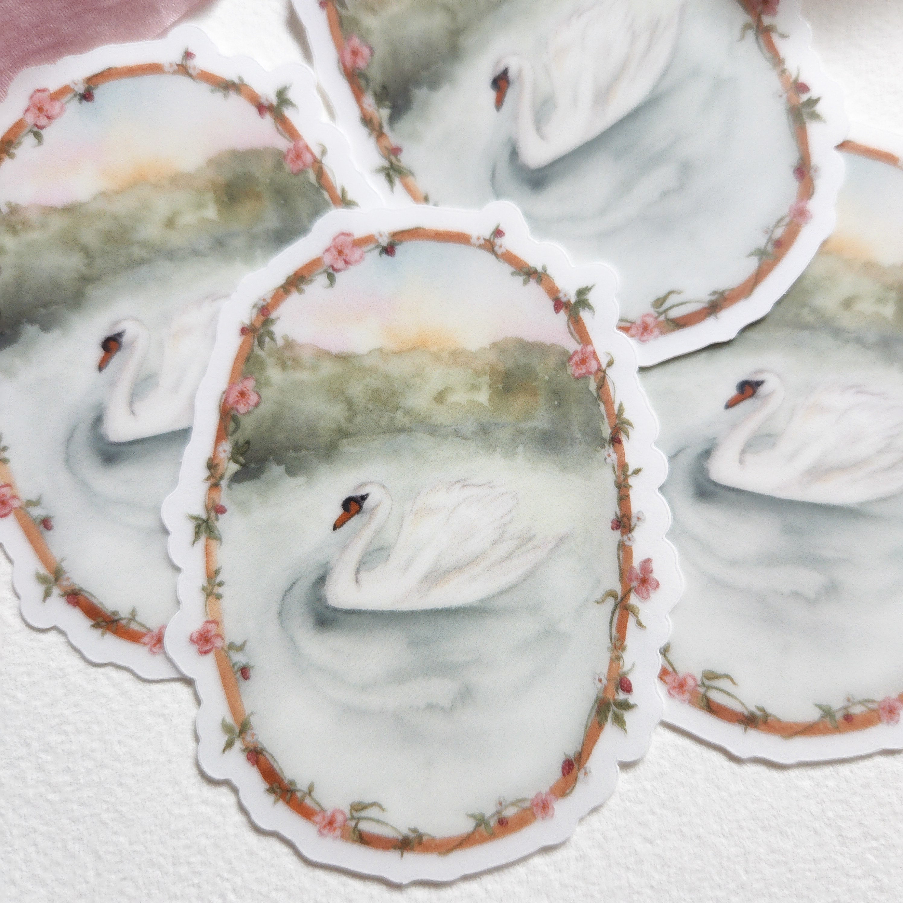 Swan Clear Sticker Watercolor Swan Die Cut Sticker Floral Swan Vinyl ...