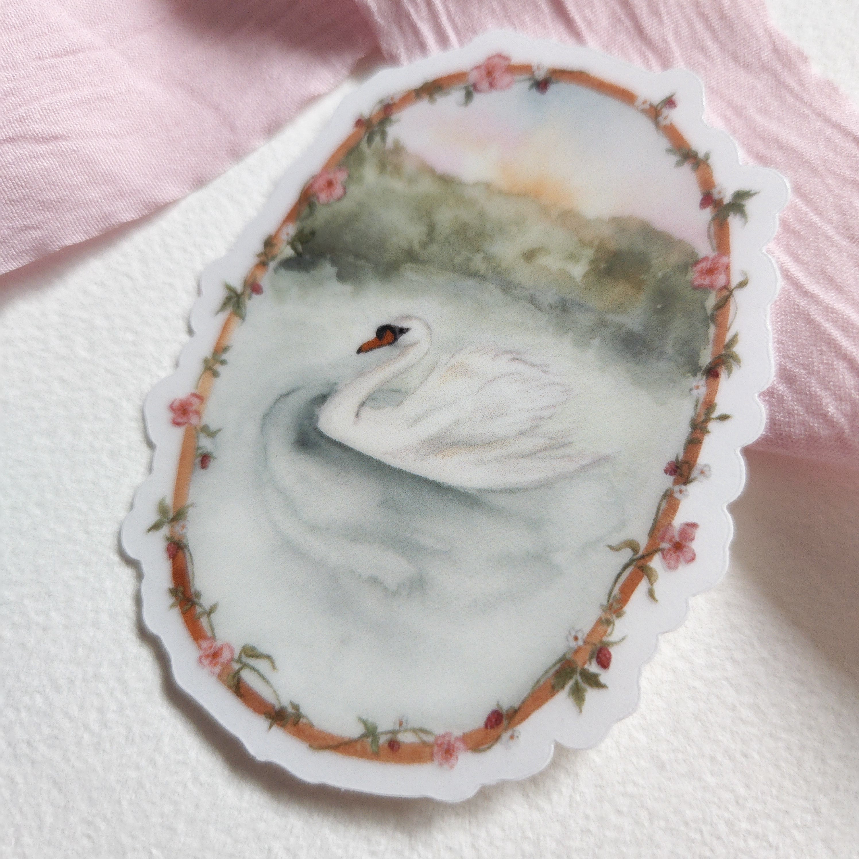 Swan Clear Sticker Watercolor Swan Die Cut Sticker Floral Swan Vinyl ...