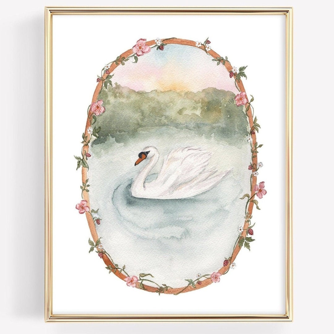 Swan Art Print Swan Watercolor Painting Swan Wall Art for Baby Nursery ...