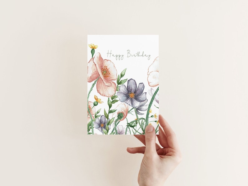 Birthday Wildflower Card Happy Birthday Flower Card for Her - Etsy