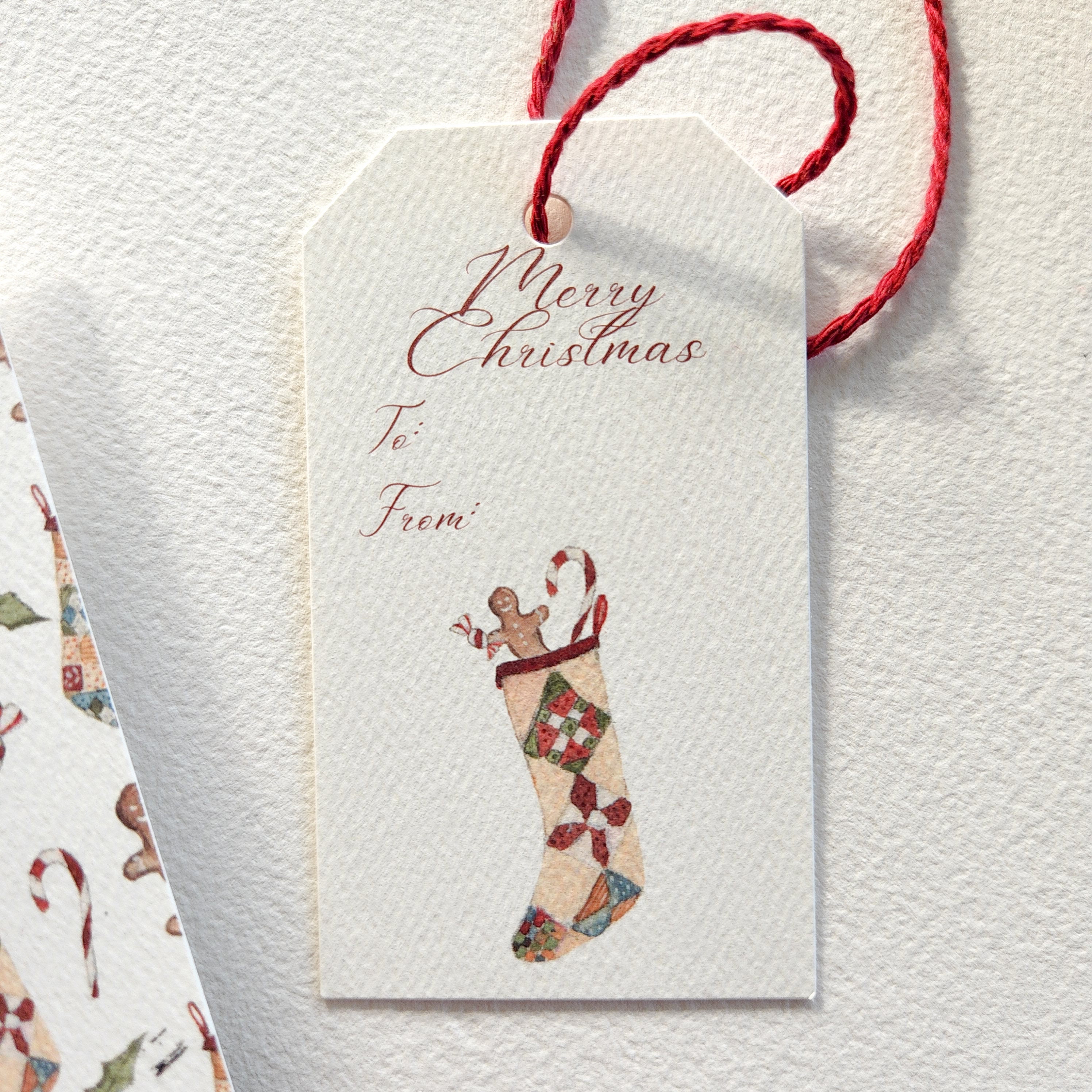 Christmas Gift Tag Set of Eight Quilted Stocking With Candy - Etsy