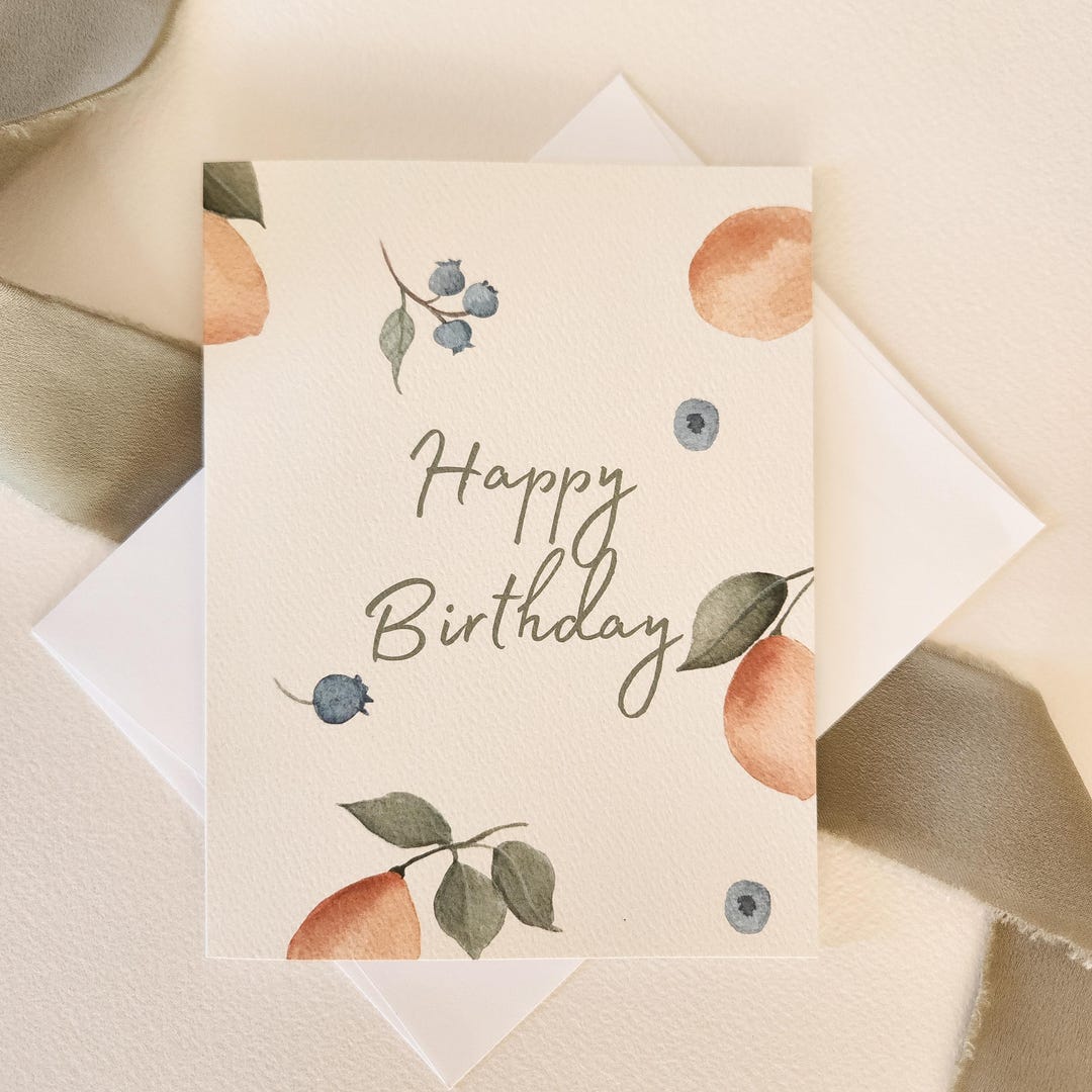 Happy Birthday Card Lemon Blueberry Card Cute Citrus Fruit Card ...
