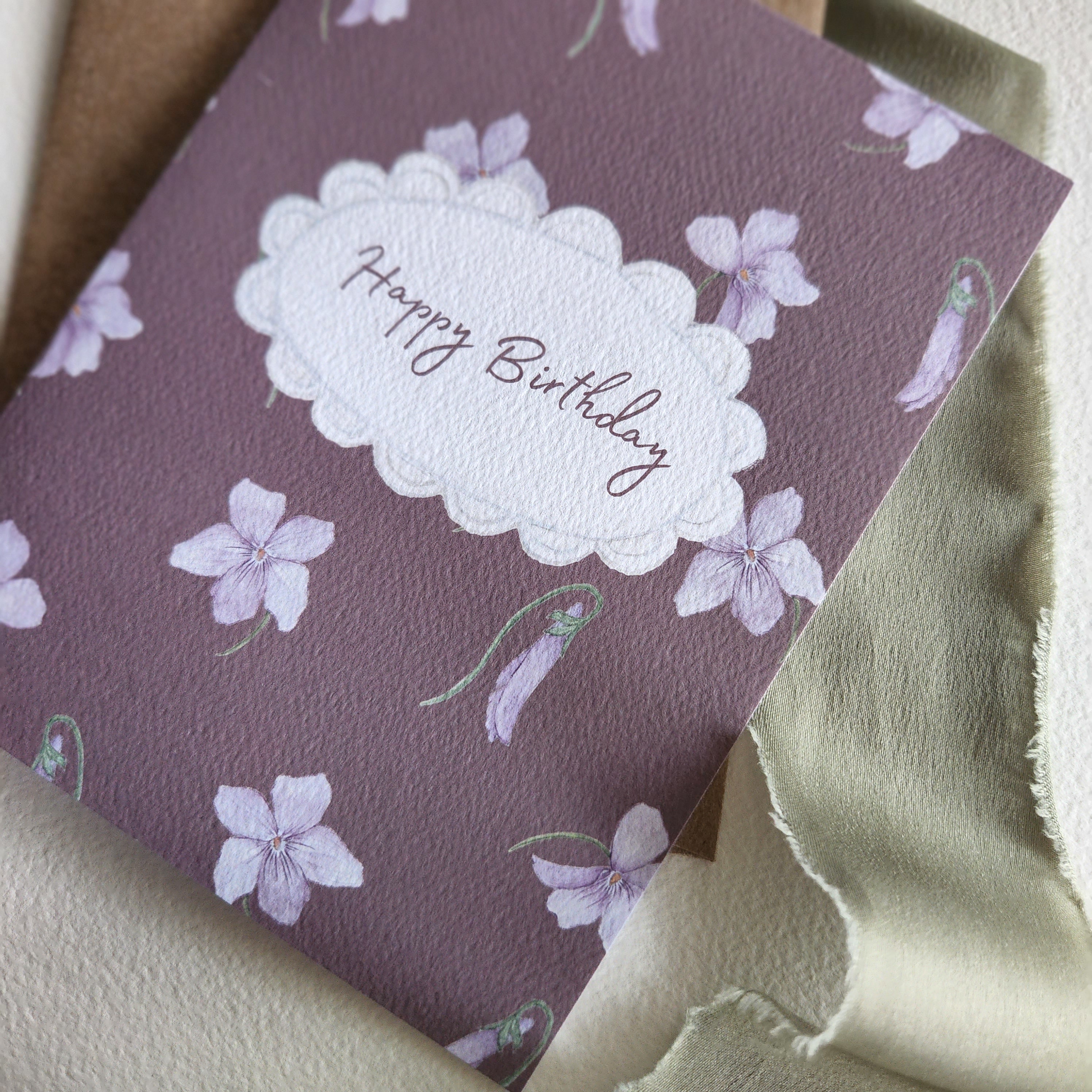 Birthday Card With Violet Flowers Floral Happy Birthday Card Birthday ...