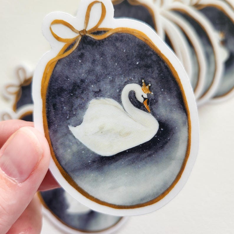 Snowy Swan Watercolor Sticker, Waterproof Vinyl Decal - Etsy
