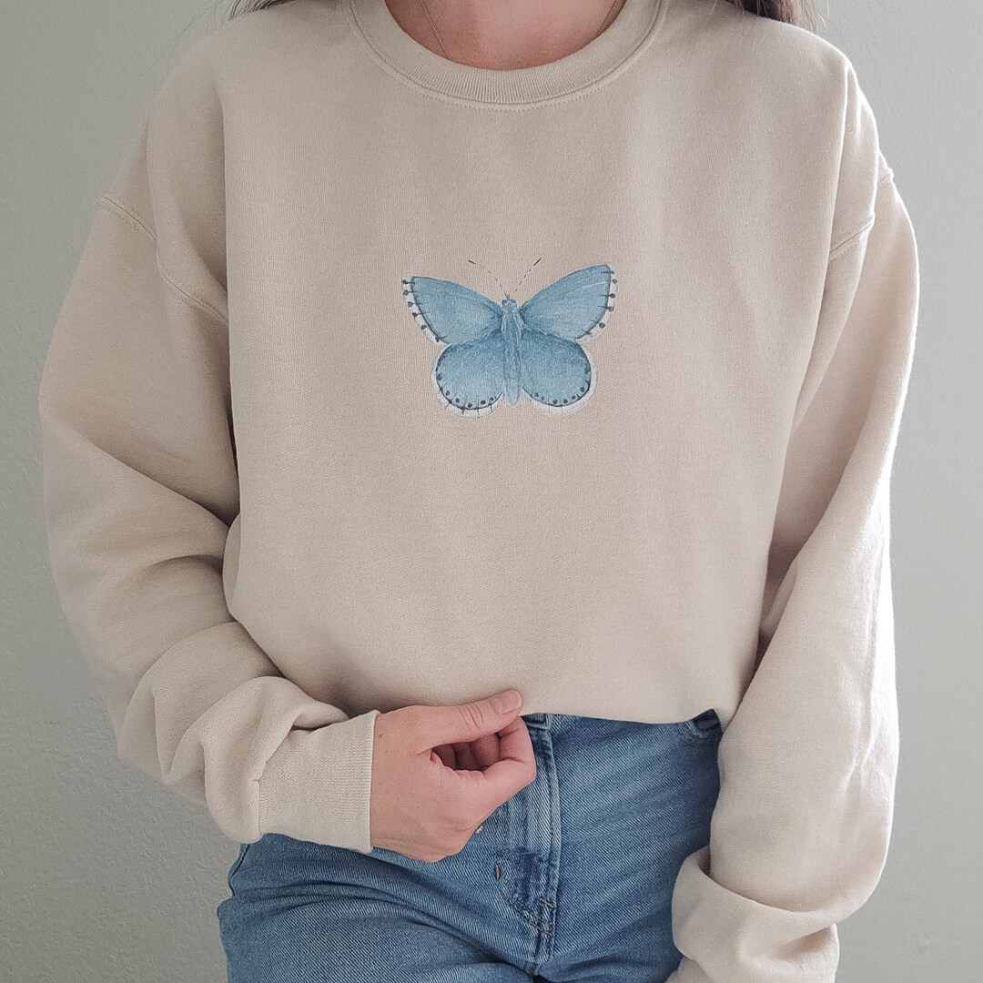 Sandstone Crewneck Sweatshirt: Blue Watercolor Butterfly Design - Etsy