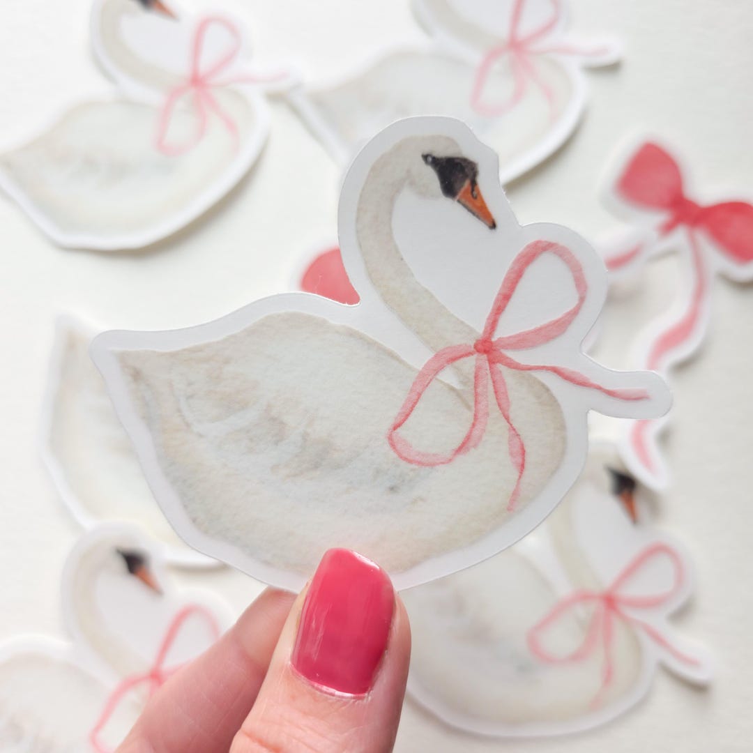 Swan Sticker Coquette Swan With Pink Bow Clear Sticker Waterproof Girly ...