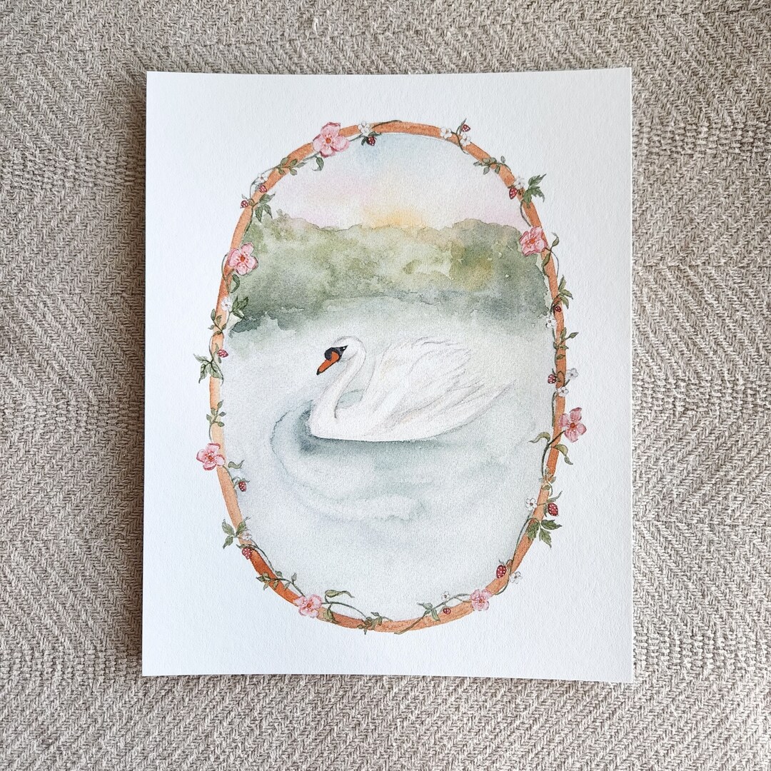 Swan Art Print Swan Watercolor Painting Swan Wall Art for Baby - Etsy