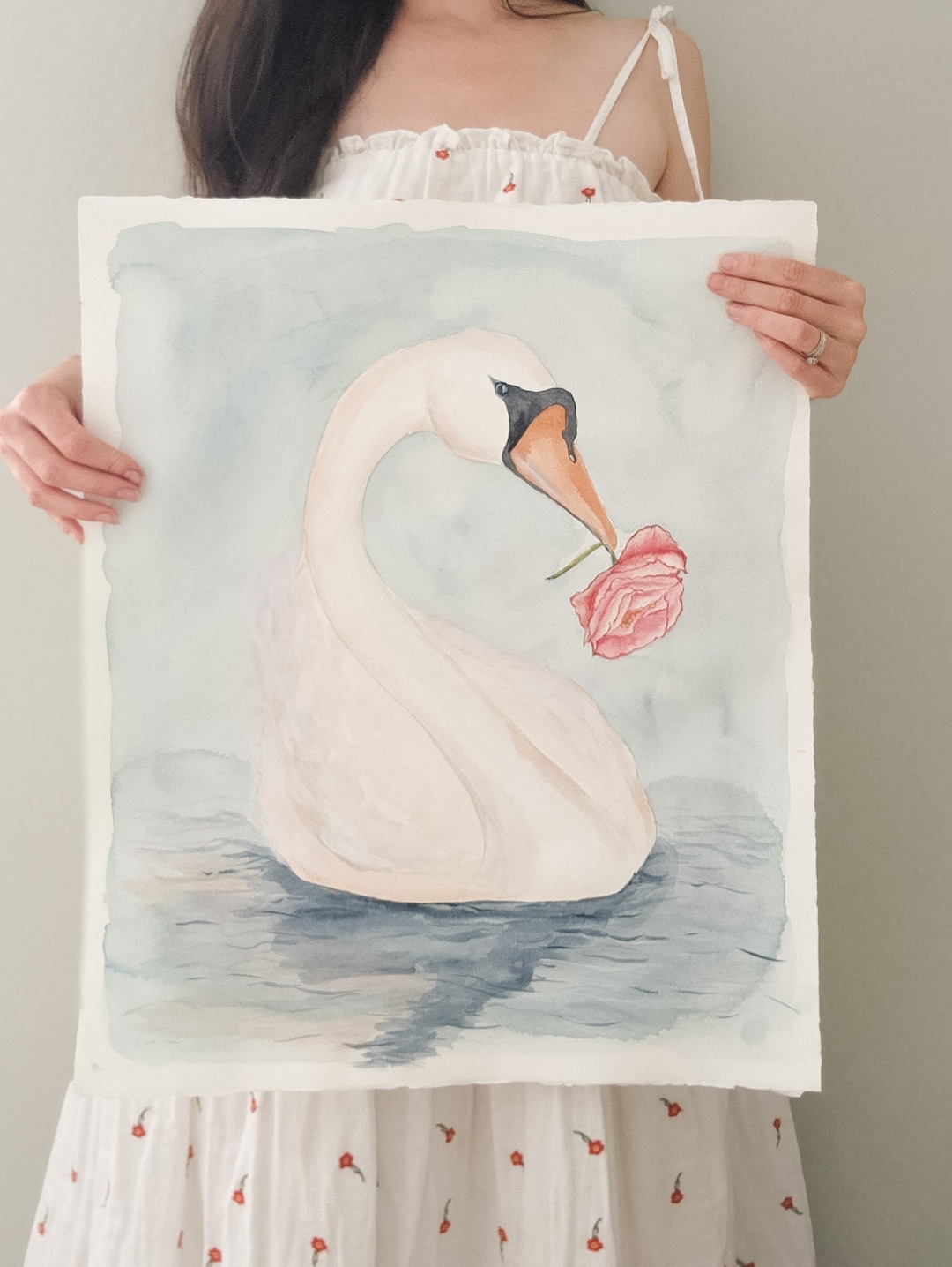 Swan Original Watercolor Painting Floral Swan Watercolor Wall Art Swan ...