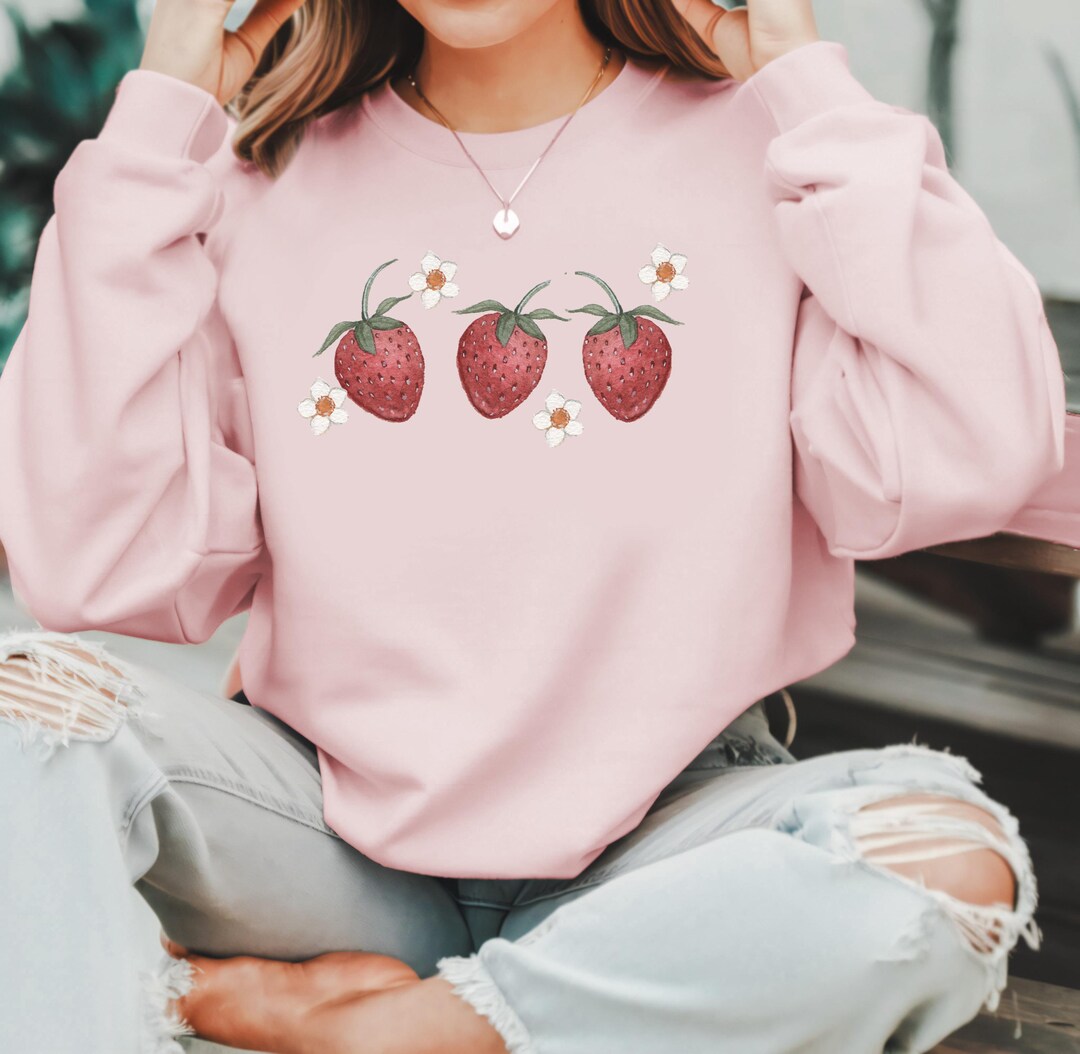 Pink Strawberry Crewneck Pretty Berry Sweatshirt Soft Oversized Comfy ...