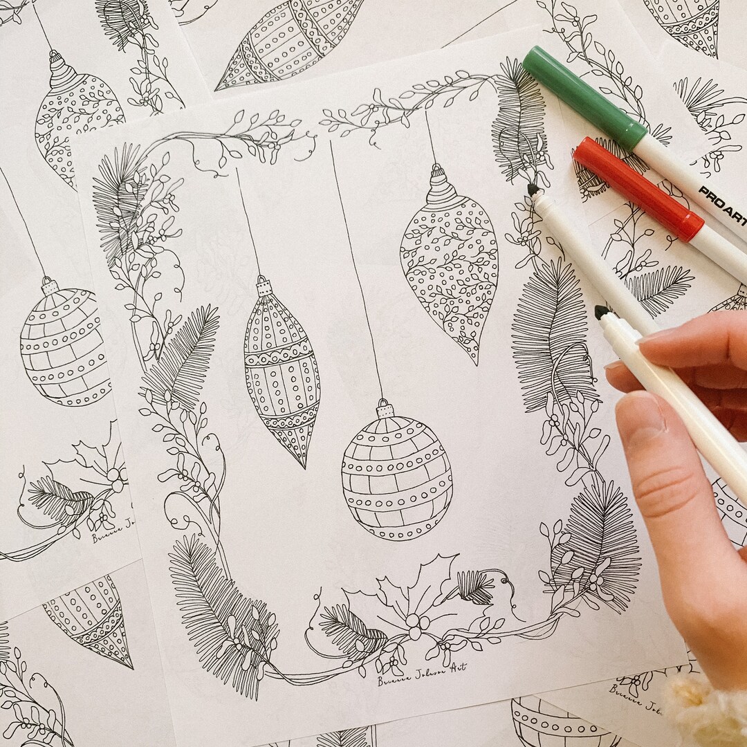 Christmas Ornament Coloring Page, Holiday Cottagecore (digital Download ...