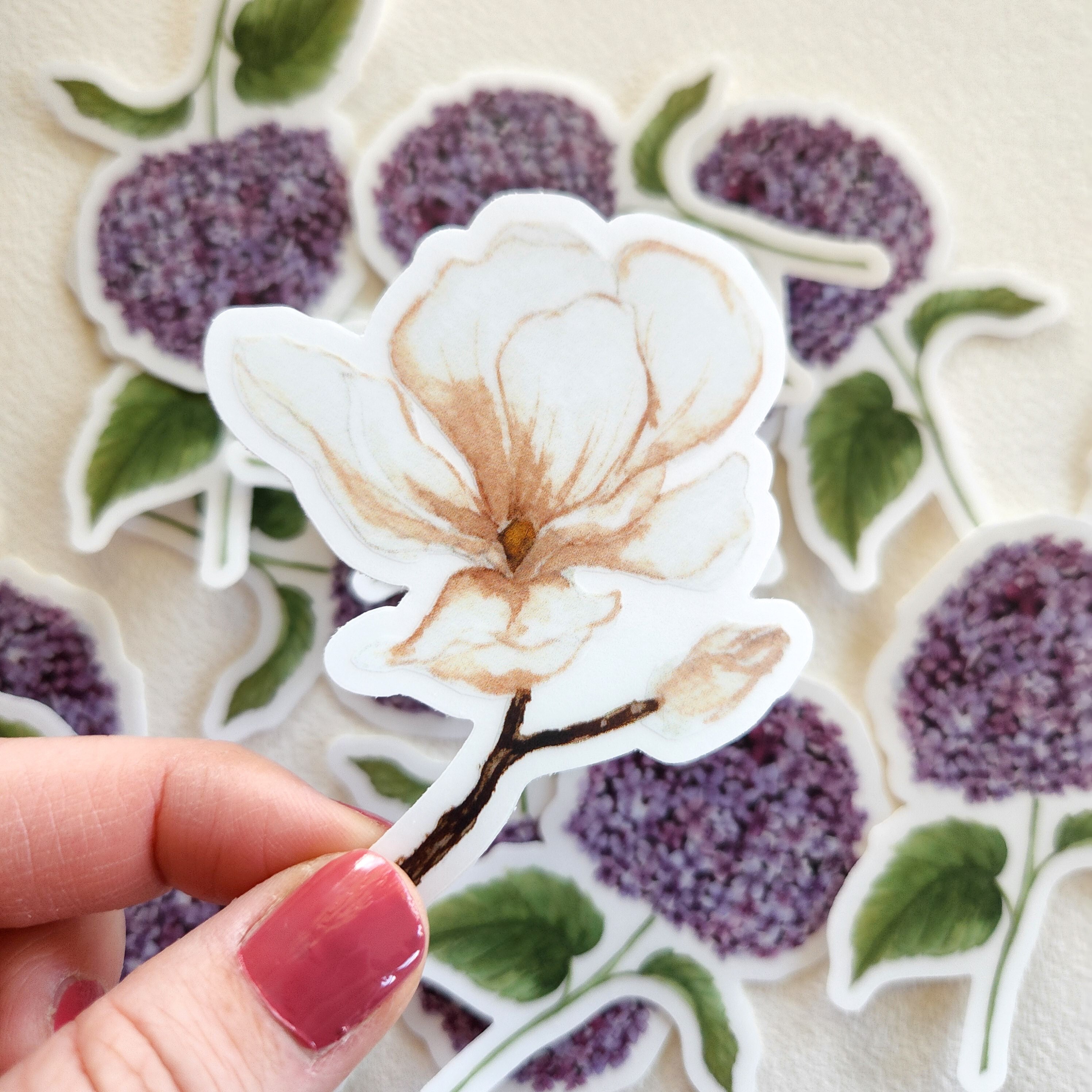Magnolia Flower Sticker Waterproof Magnolia Sticker Watercolor Magnolia ...