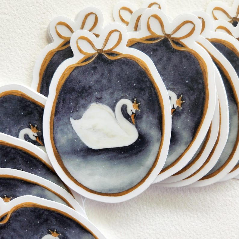 Snowy Swan Watercolor Sticker, Waterproof Vinyl Decal - Etsy