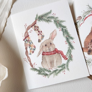 Bunny Holiday Christmas Card Cute Bunny Rabbit Christmas Card Winter ...