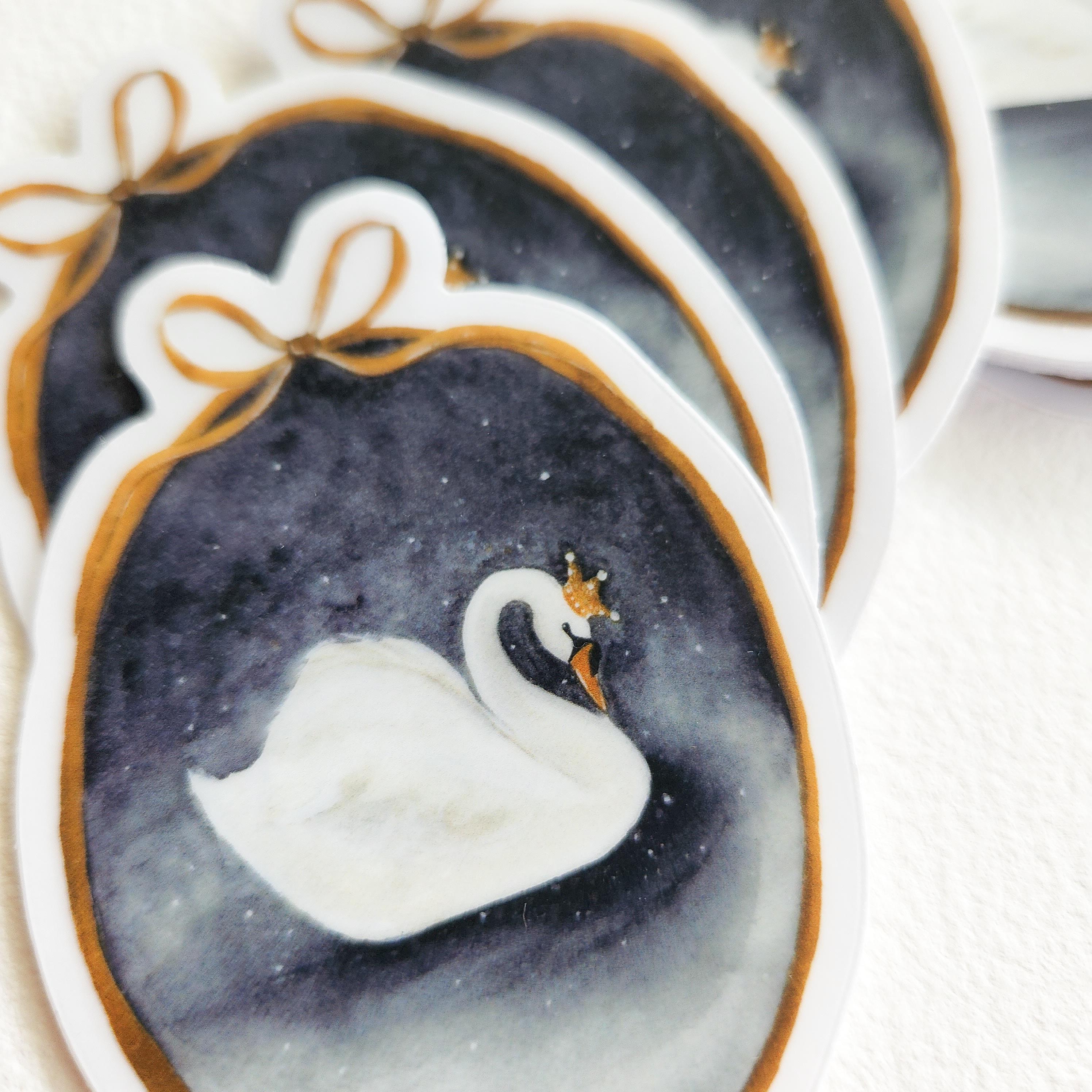 Snowy Swan Watercolor Sticker, Waterproof Vinyl Decal - Etsy