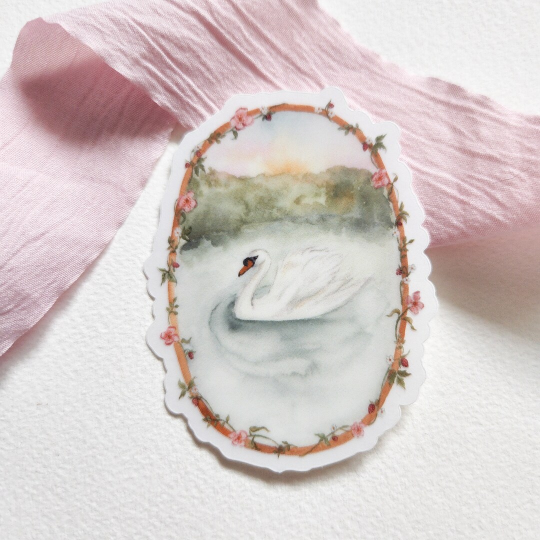 Swan Clear Sticker Watercolor Swan Die Cut Sticker Floral Swan Vinyl ...