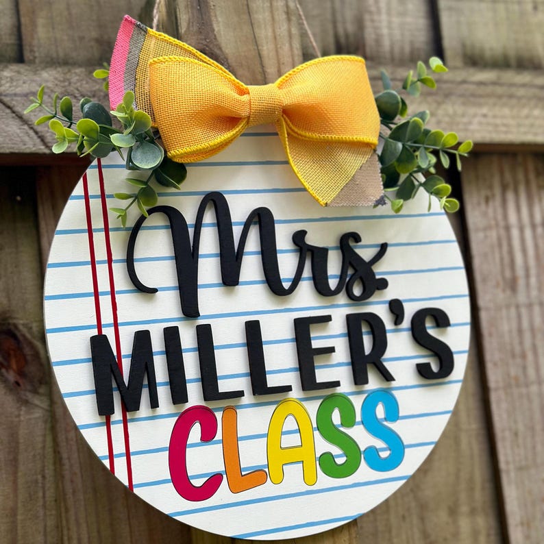 Teacher Door Sign, Classroom Notebook Paper Door Hanger, Classroom Door ...