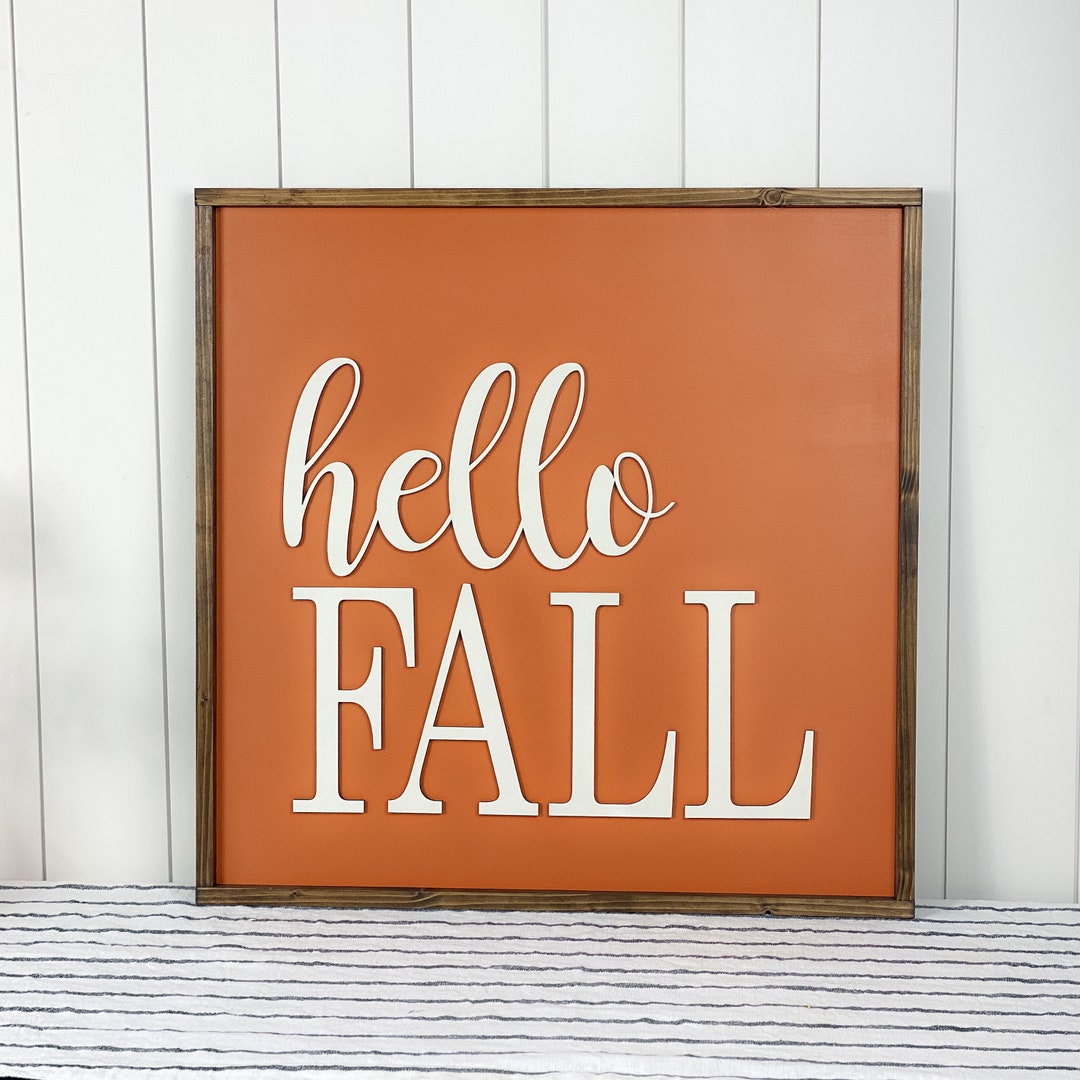 Hello Fall Framed Sign, Large Fall Sign, Solid Wood Framed Sign, Fall ...