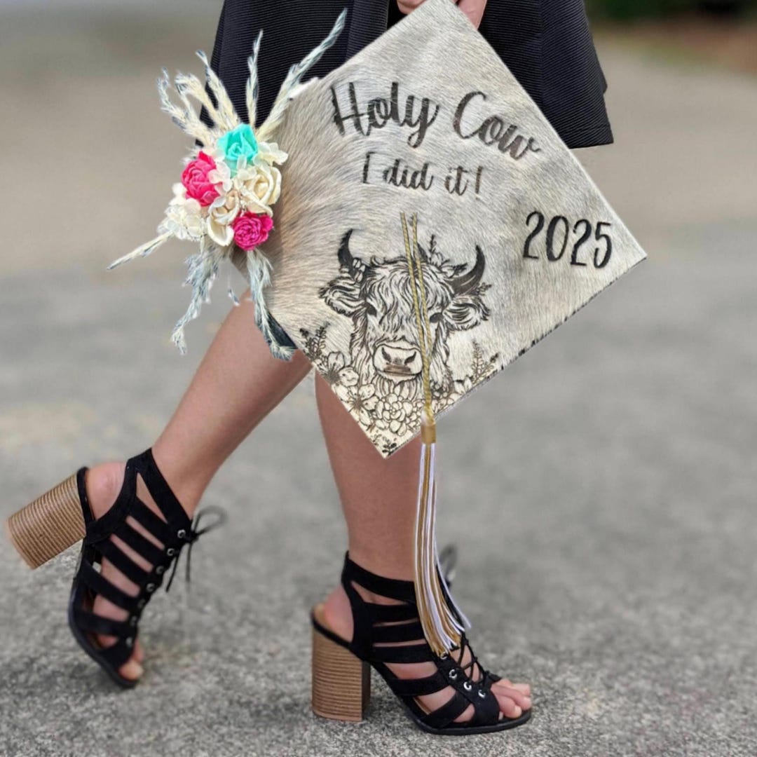 Personalized Cowhide Graduation Cap Topper, Custom Graduation Cap ...