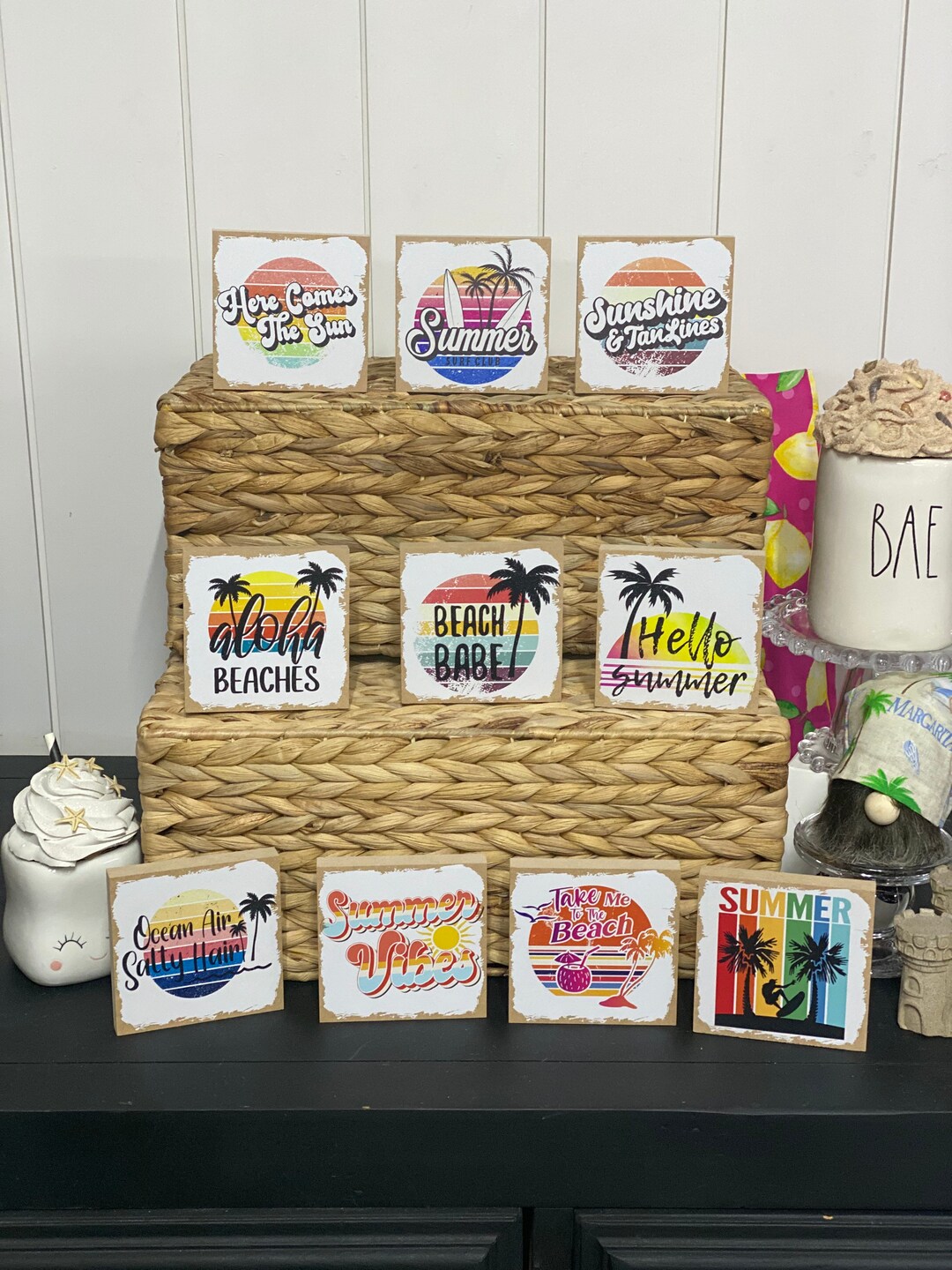 Retro Summer Themed Tiered Tray Signs | Mini Signs | Retro Style ...