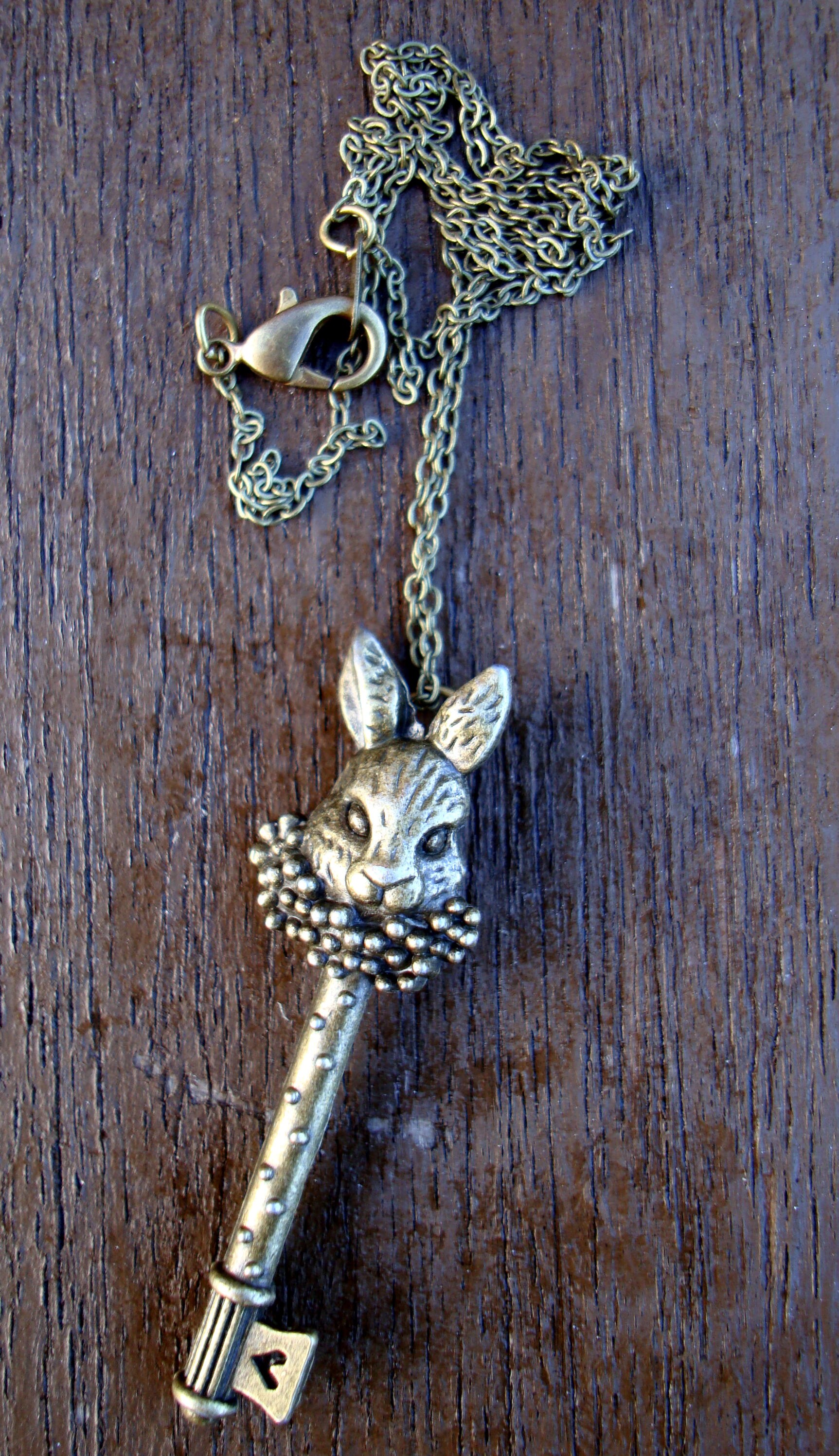 Rabbit Head Key Chain Necklace Vintage Steampunk or Goth | Etsy