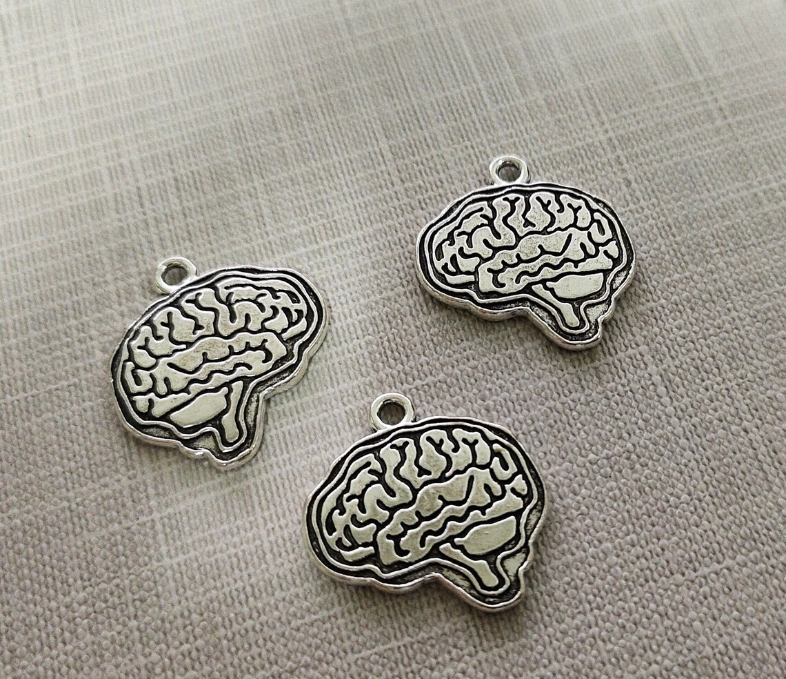 Antique Silver Brain Charm Pendant 21x23mm Double Side Brain | Etsy