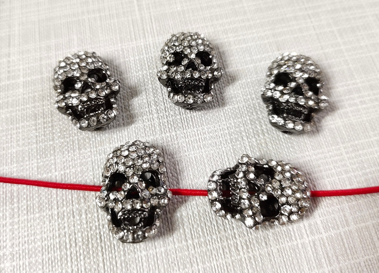 10pcs Rhinestone Skull Head Beads , Gun Metal Skull Jewelry ,14x21mm ...