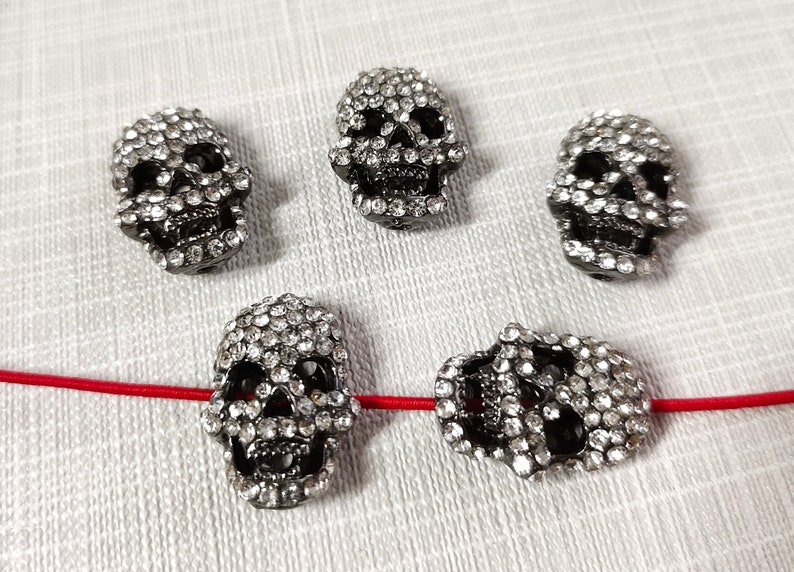 10pcs Rhinestone Skull Head Beads , Gun Metal Skull Jewelry ,14x21mm ...