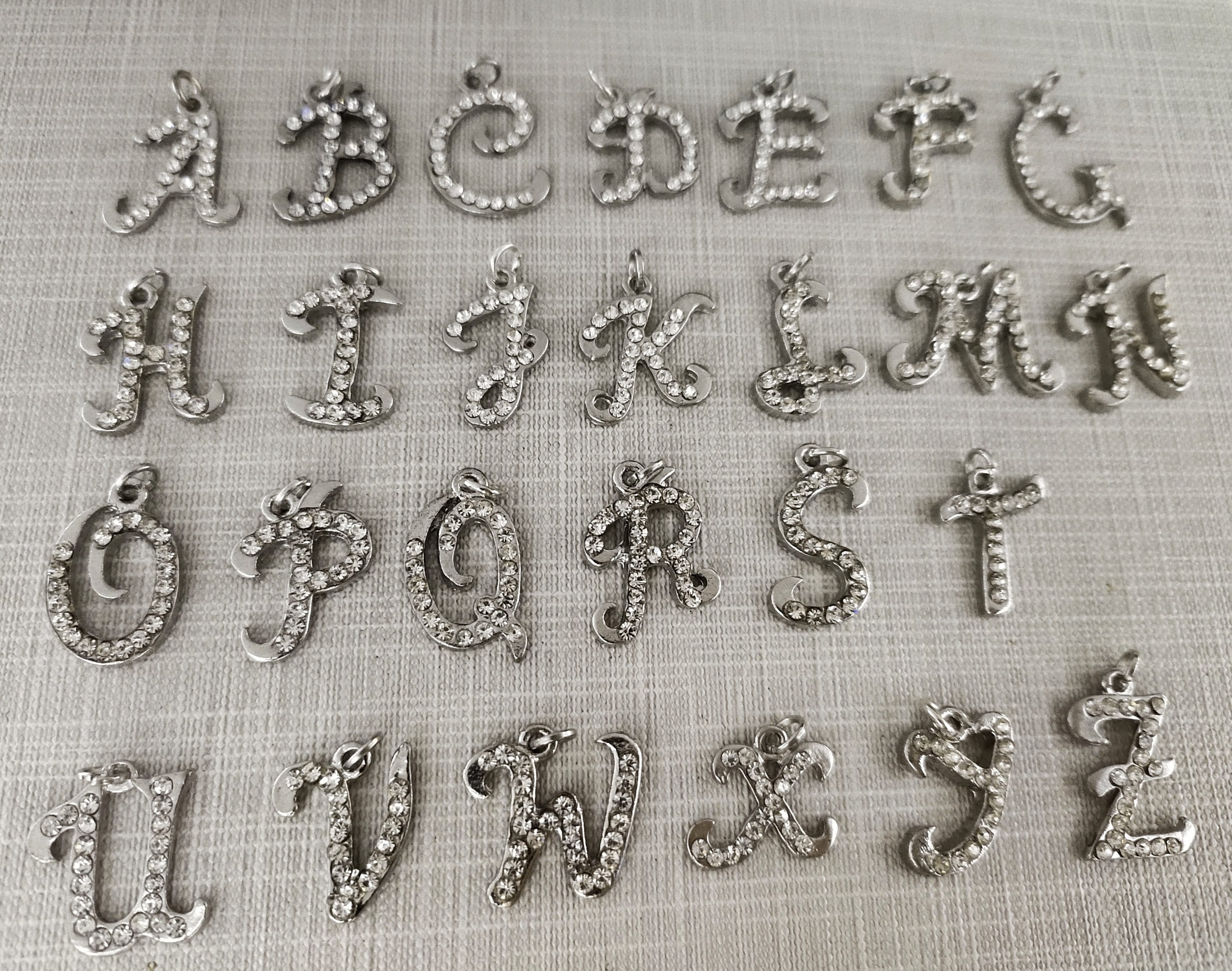 Pave Crystal Letter Charms , Rhodium Plated A - Z Alphabet Letters ...