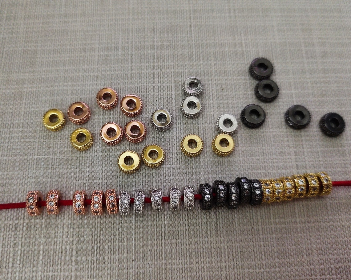 5-100pcs CZ Micro Pave Rondelle Spacer Beads ,6mm Rondelle Beads ...