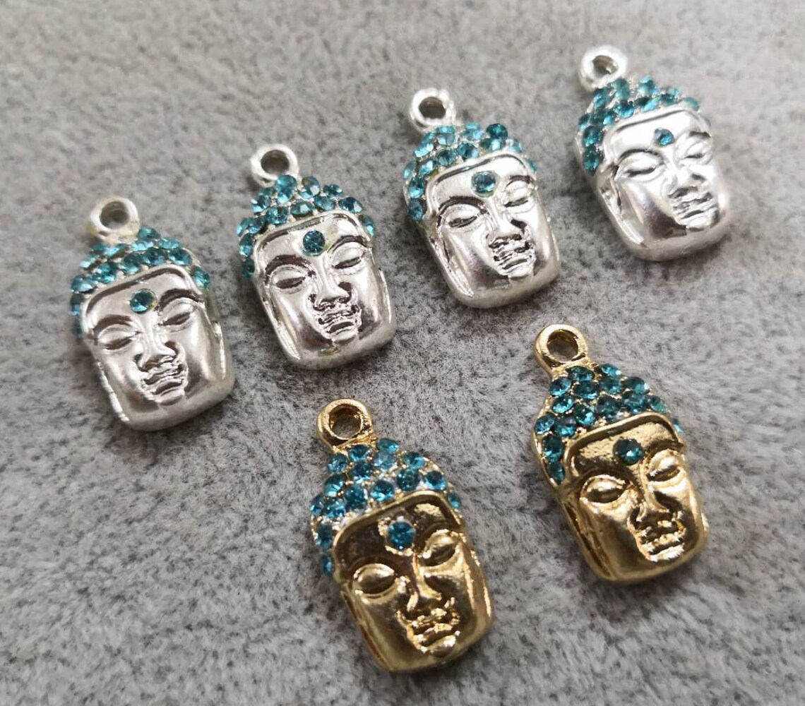 10pcs Rhinestone Buddha Charms Buddha Pendants 22x12mm Blue | Etsy