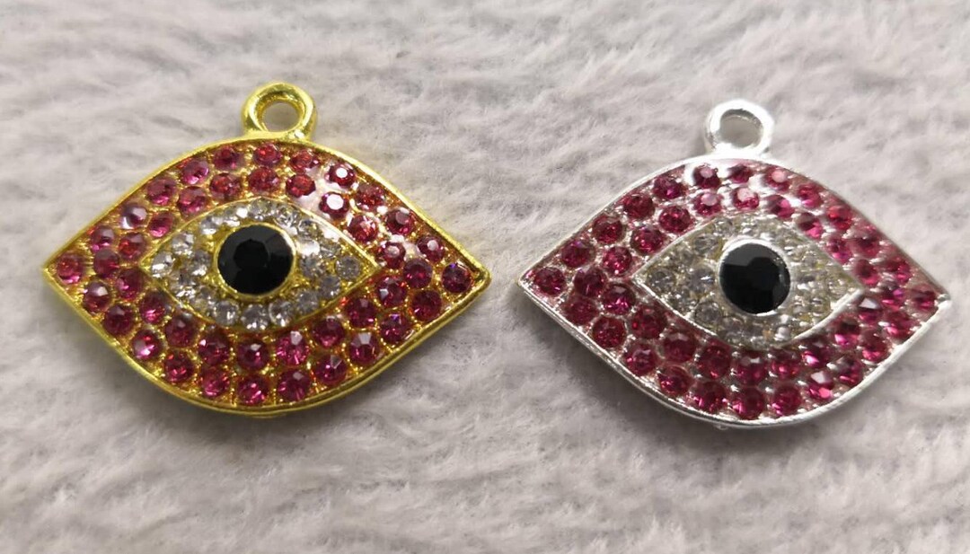 5 Pcs Rose Rhinestone Evil Eye Charms , Evil Eye Pendants , Turkish ...