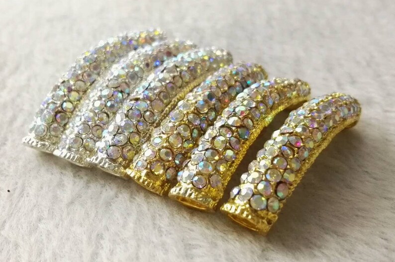 10pcs Rhinestone Curved Tube Connector , Metal Bar Connector ...