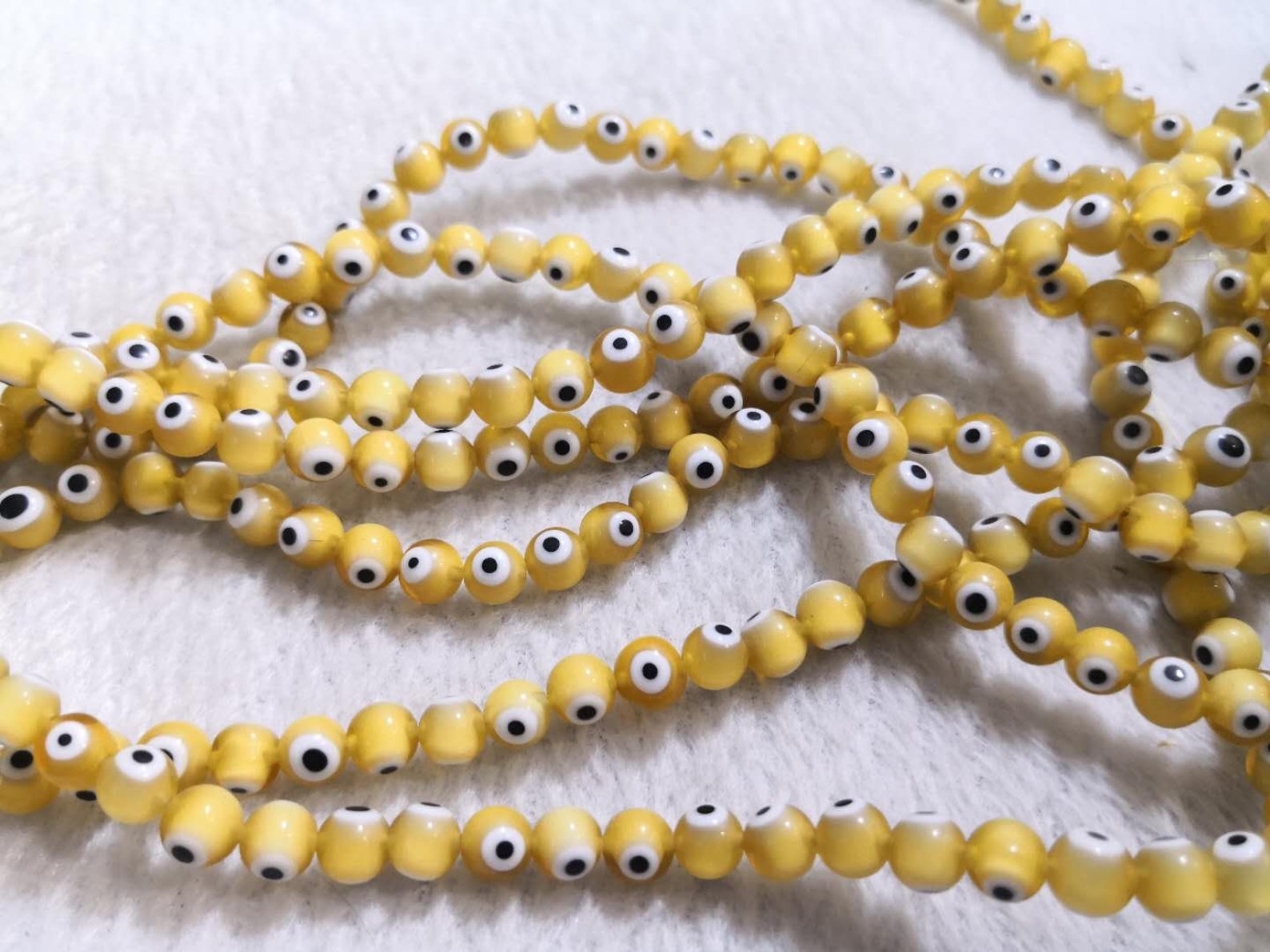 Yellow Evil Eye Round Beads Glass Evil Eye Beads 6mm 8mm | Etsy