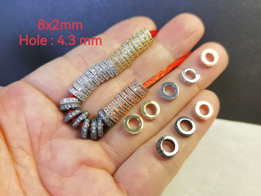 CZ Micro Pave Rondelle Spacer Beads ,2x8mm Rondelle Beads ,platinum ...