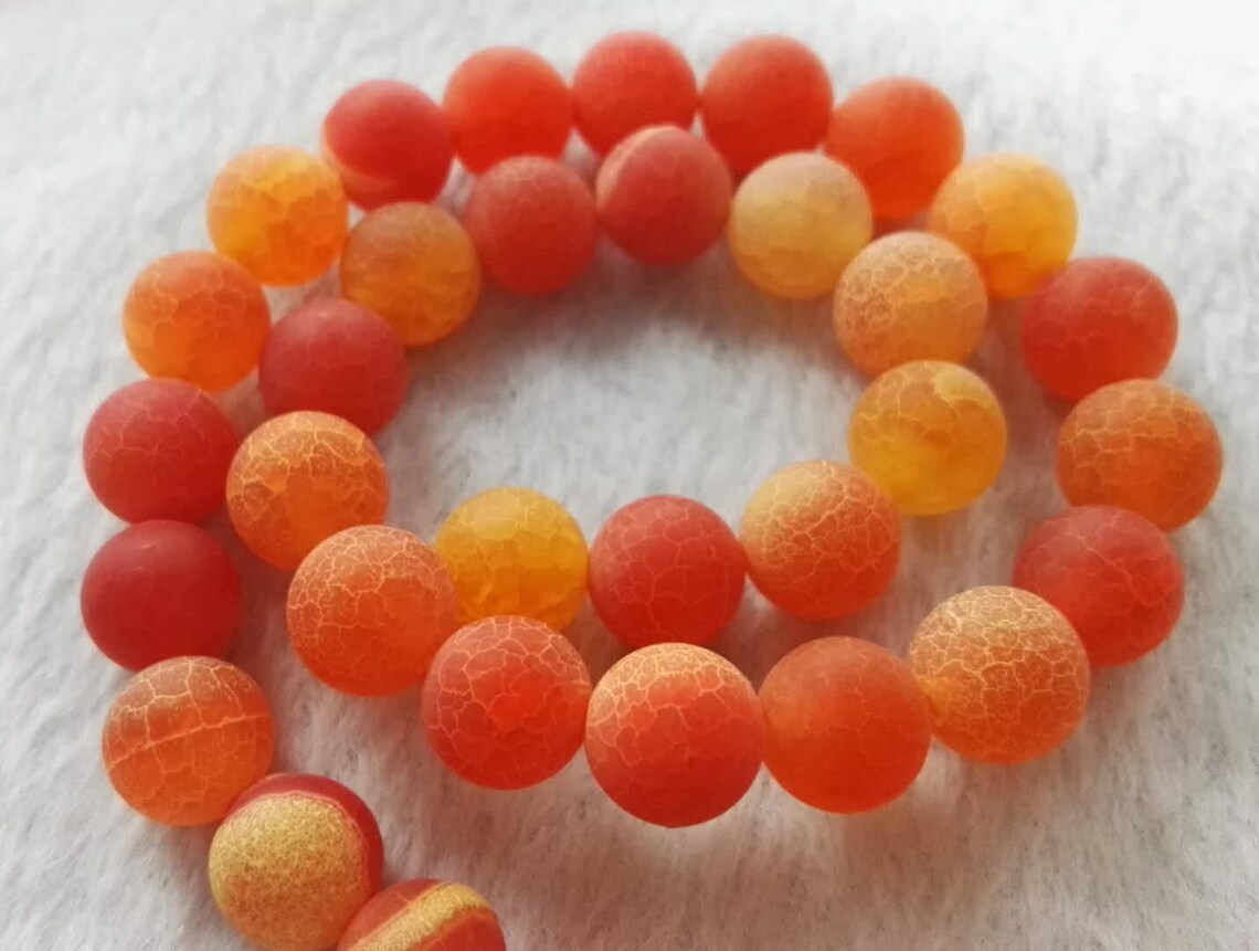 1 Full Strand 8mm 10mm Matte Agate Beads Orange Frosted Agate | Etsy