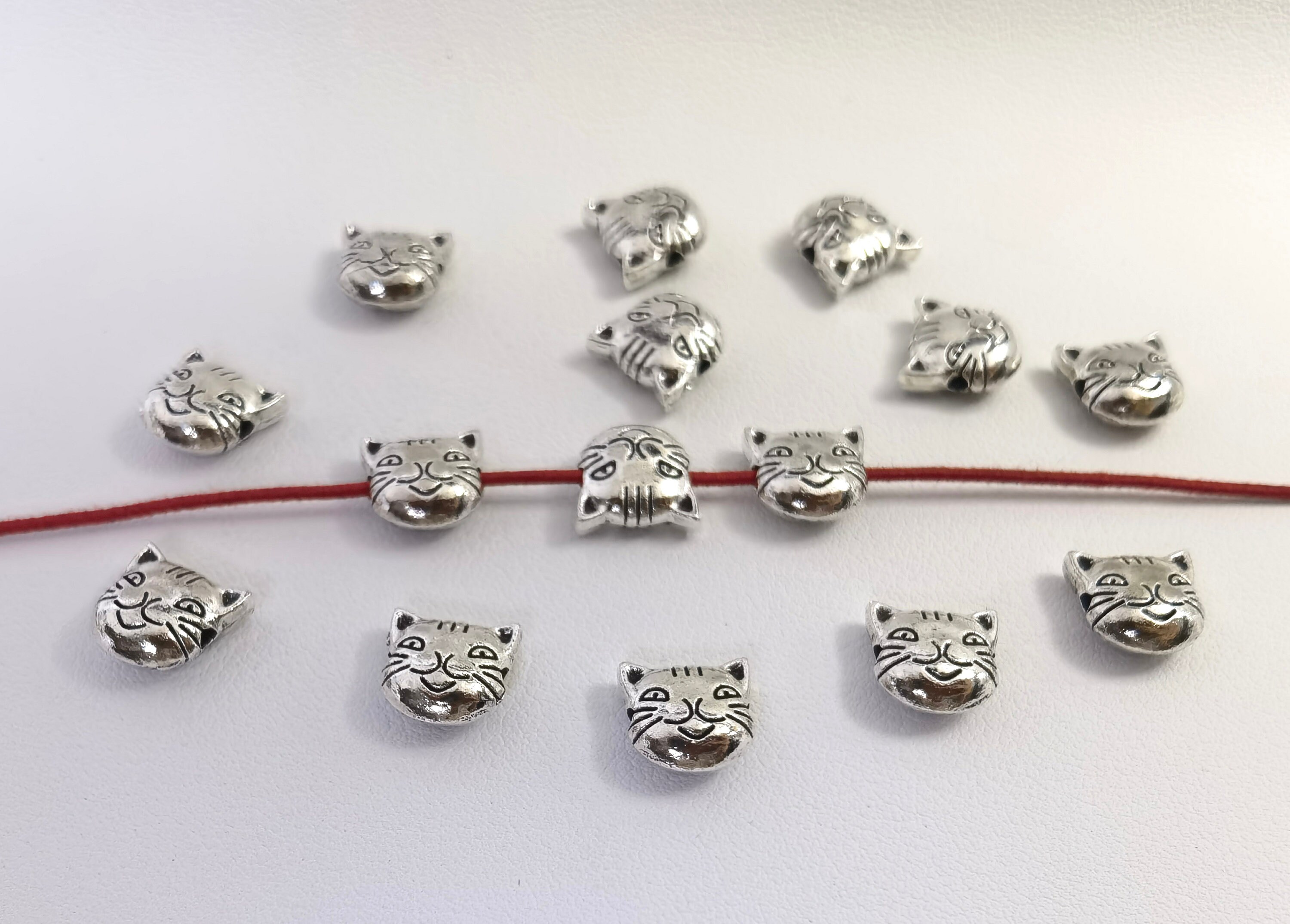 Antique Silver Cat Spacer Beads, Cat Head Beads ,double Sided Cat Face ...