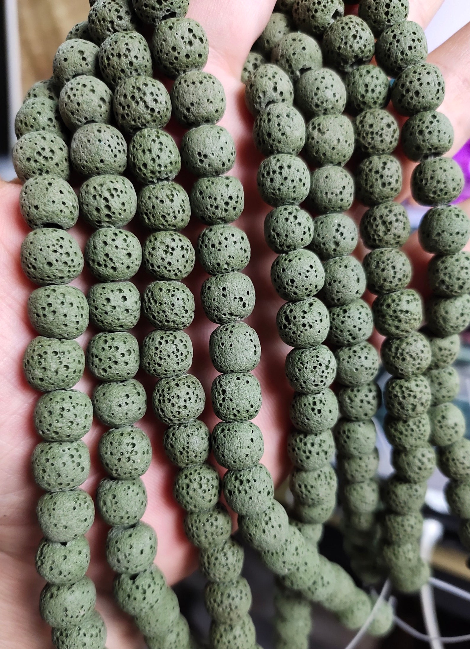 8mm 10mm Natural Lava Beads , Olive Green Lava Rock Jewelry Beads ...