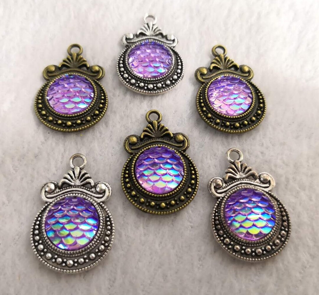 10pcs Aurora Purple Round Dome Fish Scale Charm ,19x28mm Mermaid Scale ...