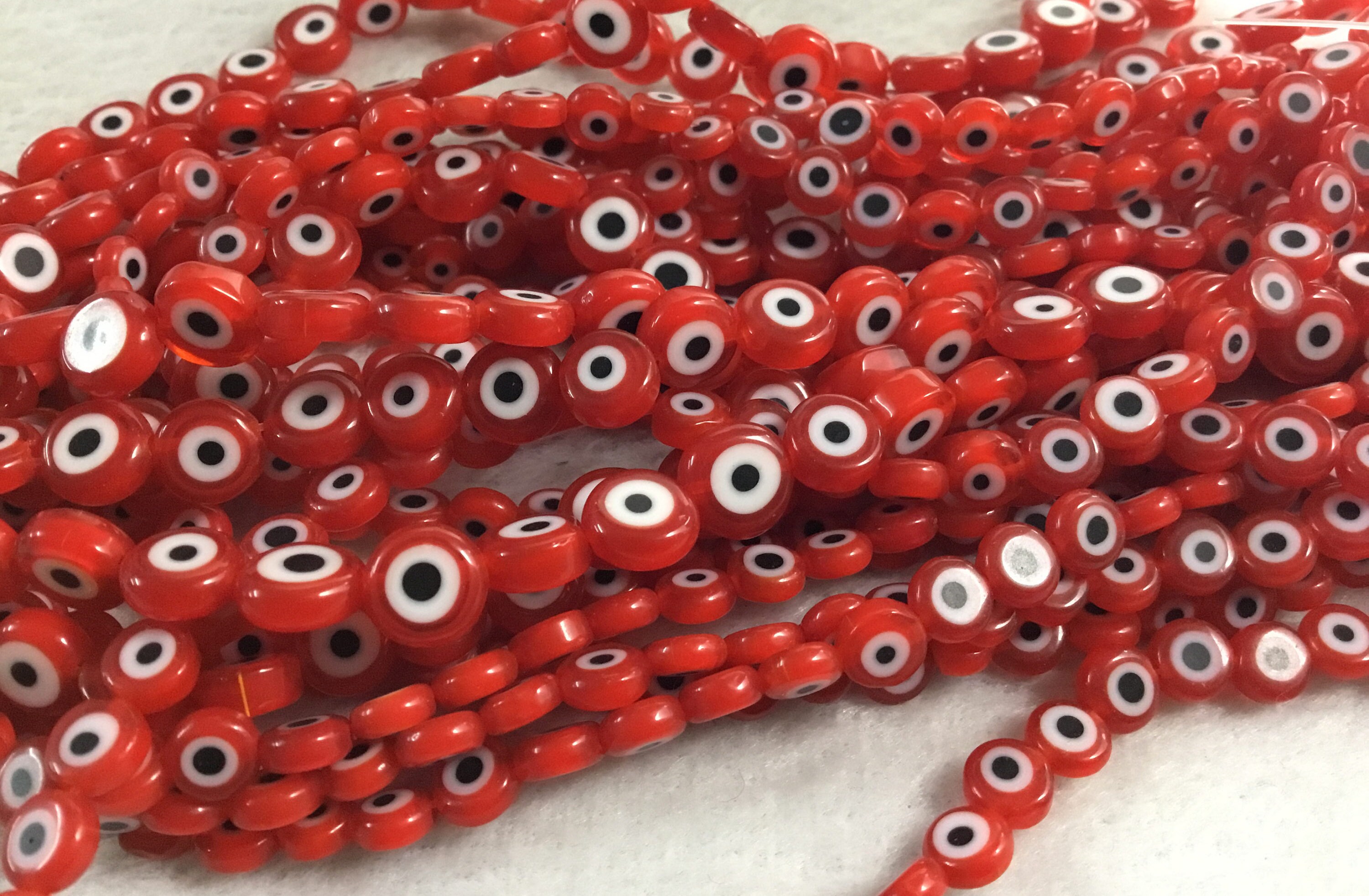 Glass Evil Eye Flat Round Beads Red Evil Eye Beads 6mm 8mm - Etsy UK