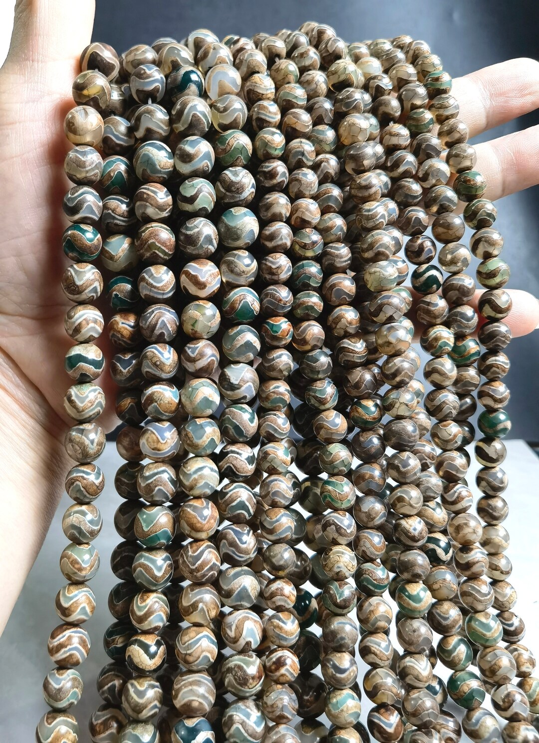 Tibetan Dzi Beads ,wavy Pattern Bead ,tibetan Agate Beads ,8mm 10mm Dzi ...