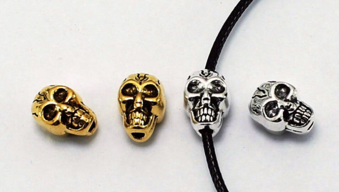 30pcs Antique Silver ,gold Skull Head Beads ,2 Sided Skull Head Beads ...