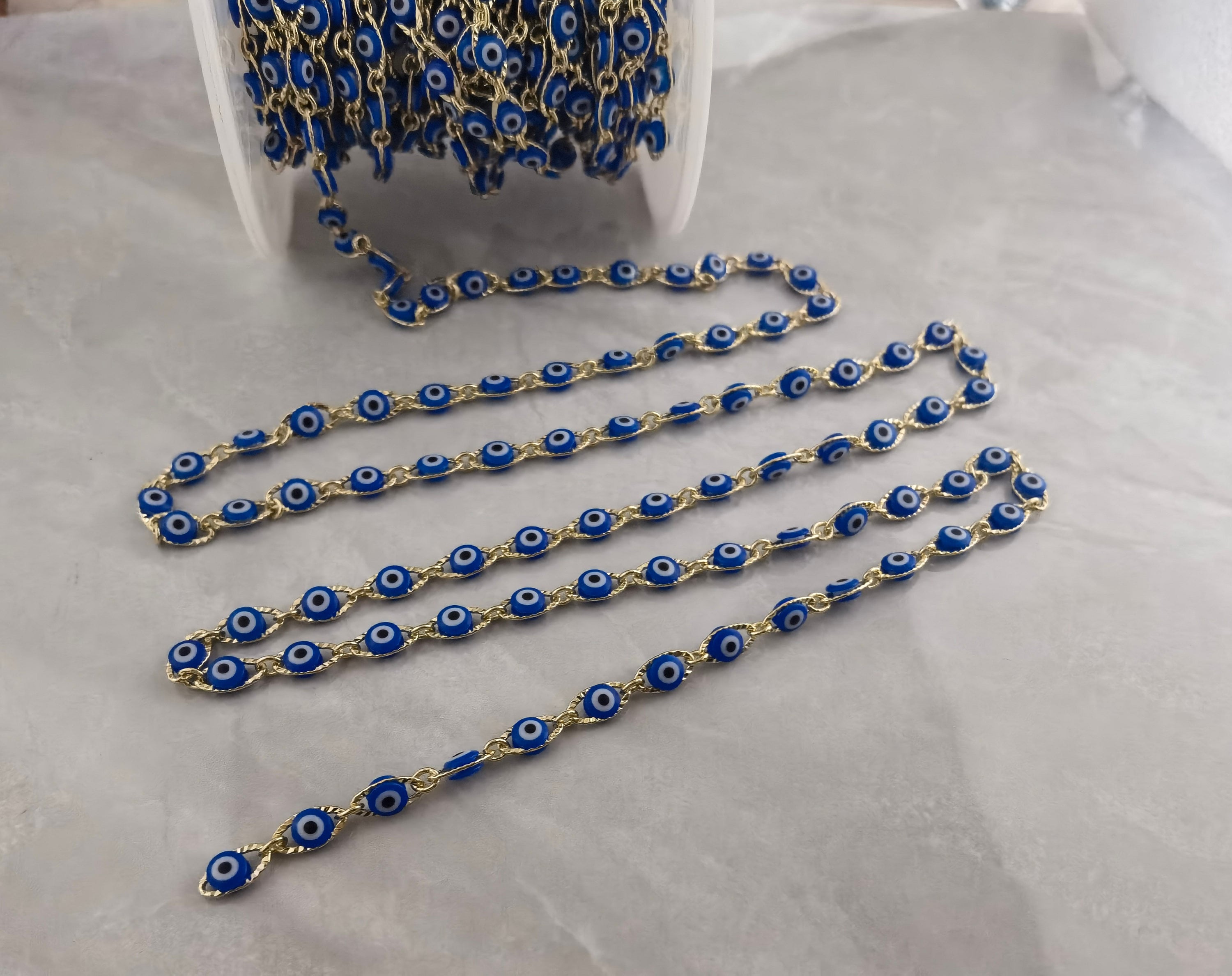 1 - 10 Meters Gold Silver Plated Evil Eye Chain ,blue Evil Eye Chain ...