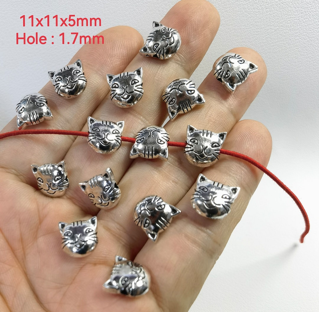 Antique Silver Cat Spacer Beads, Cat Head Beads ,double Sided Cat Face ...