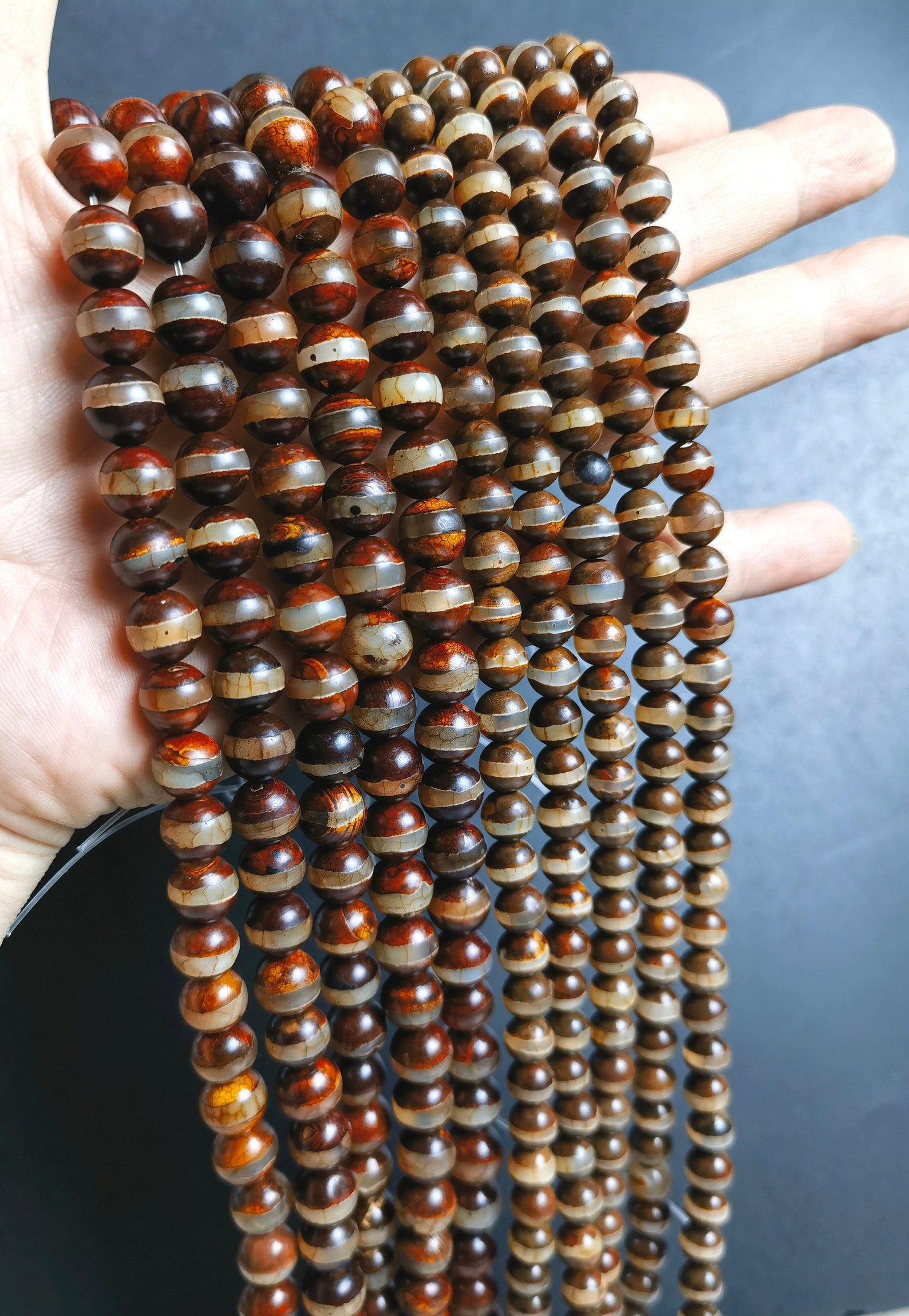 1 Full Strand 8mm 10mm Tibetan Dzi Beads ,tibetan Agate Beads ,tibetan ...