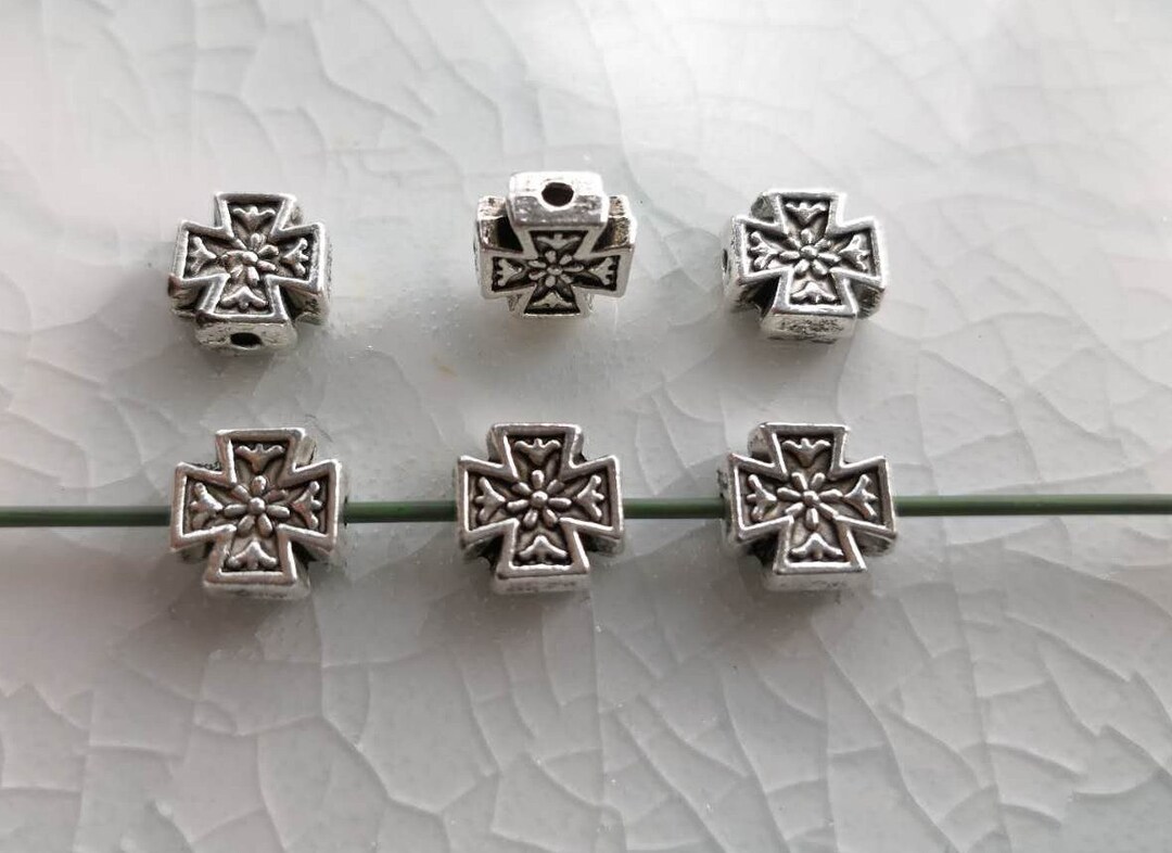 30pcs Antique Silver Cross Bead , Cross Beads , Metal Cross Beads , 8 X ...