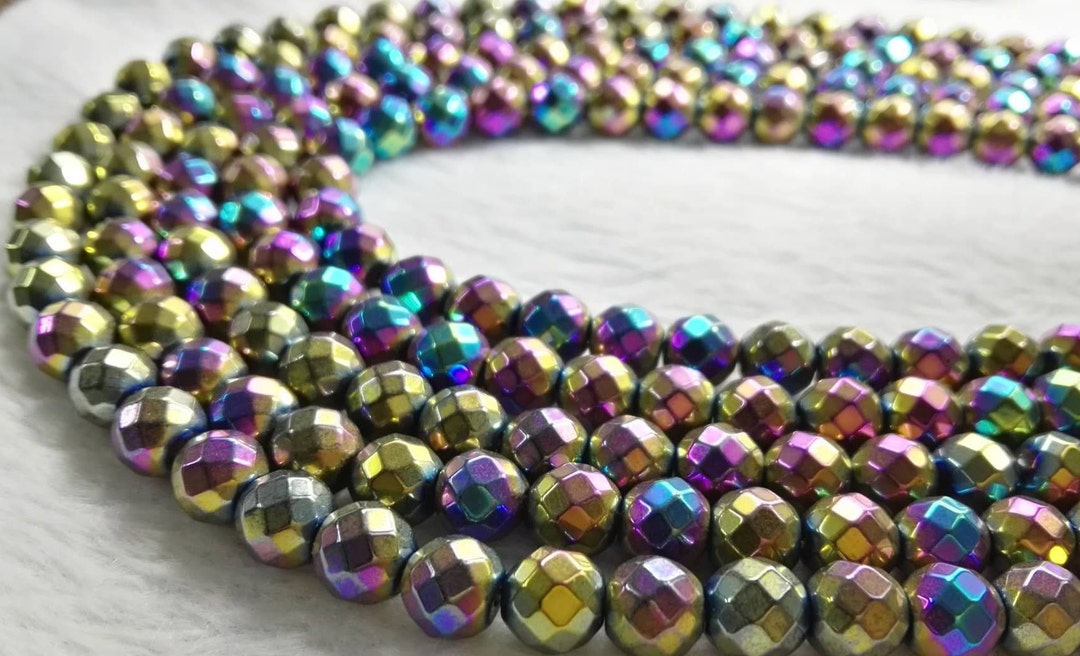 1 Full Strand 6mm 8mm 10mm Hematite Rainbow Beads , Hematite Faceted ...